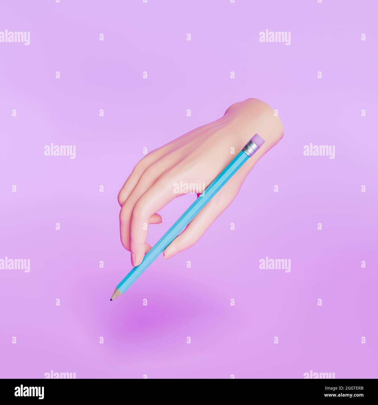 3d-Hand mit Bleistift zum Schreiben. Minimales Konzept von Bildung ...