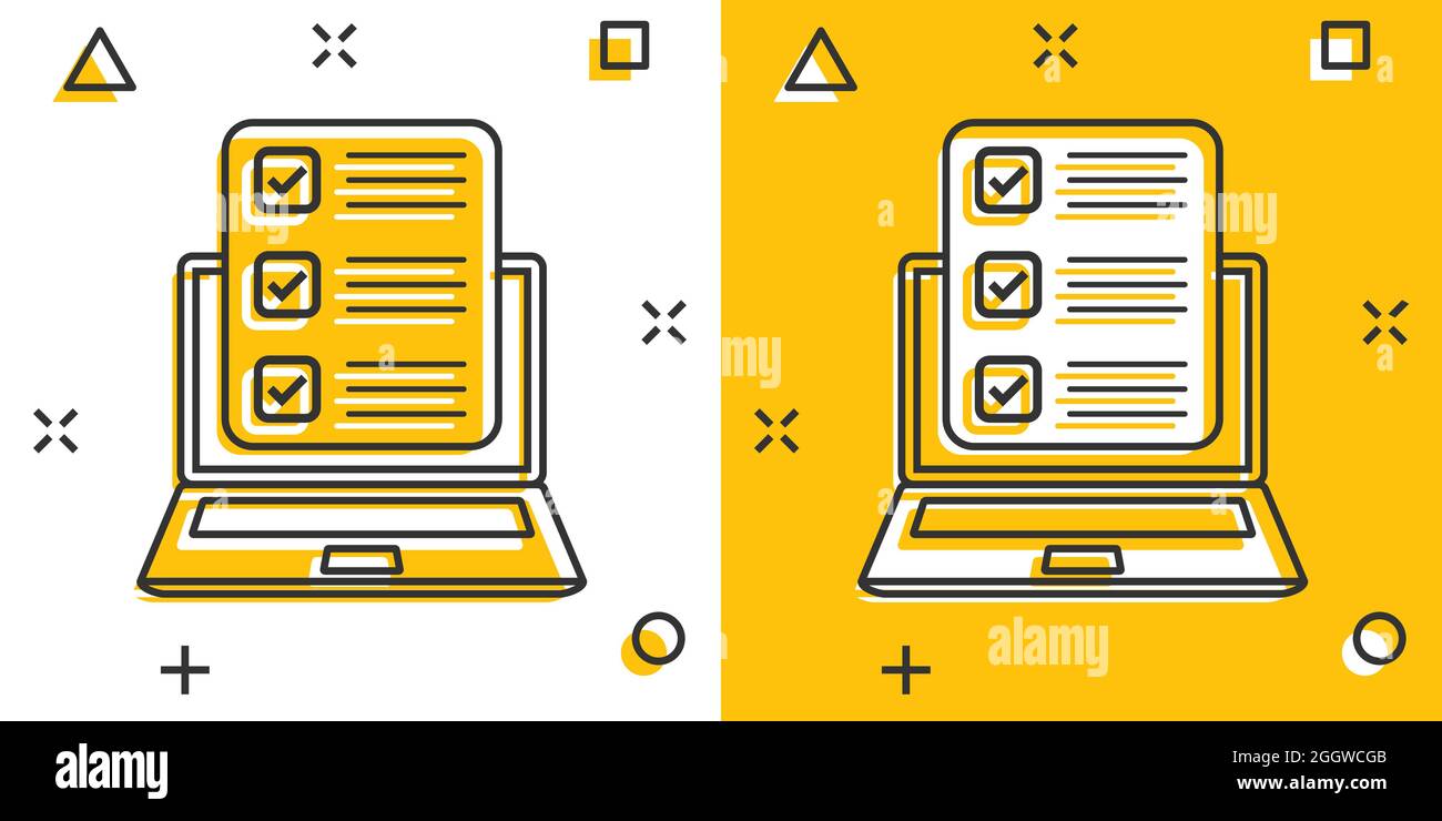 Fragebogen laptop Symbol im Comic-stil. Online Umfrage vektor Cartoon ...