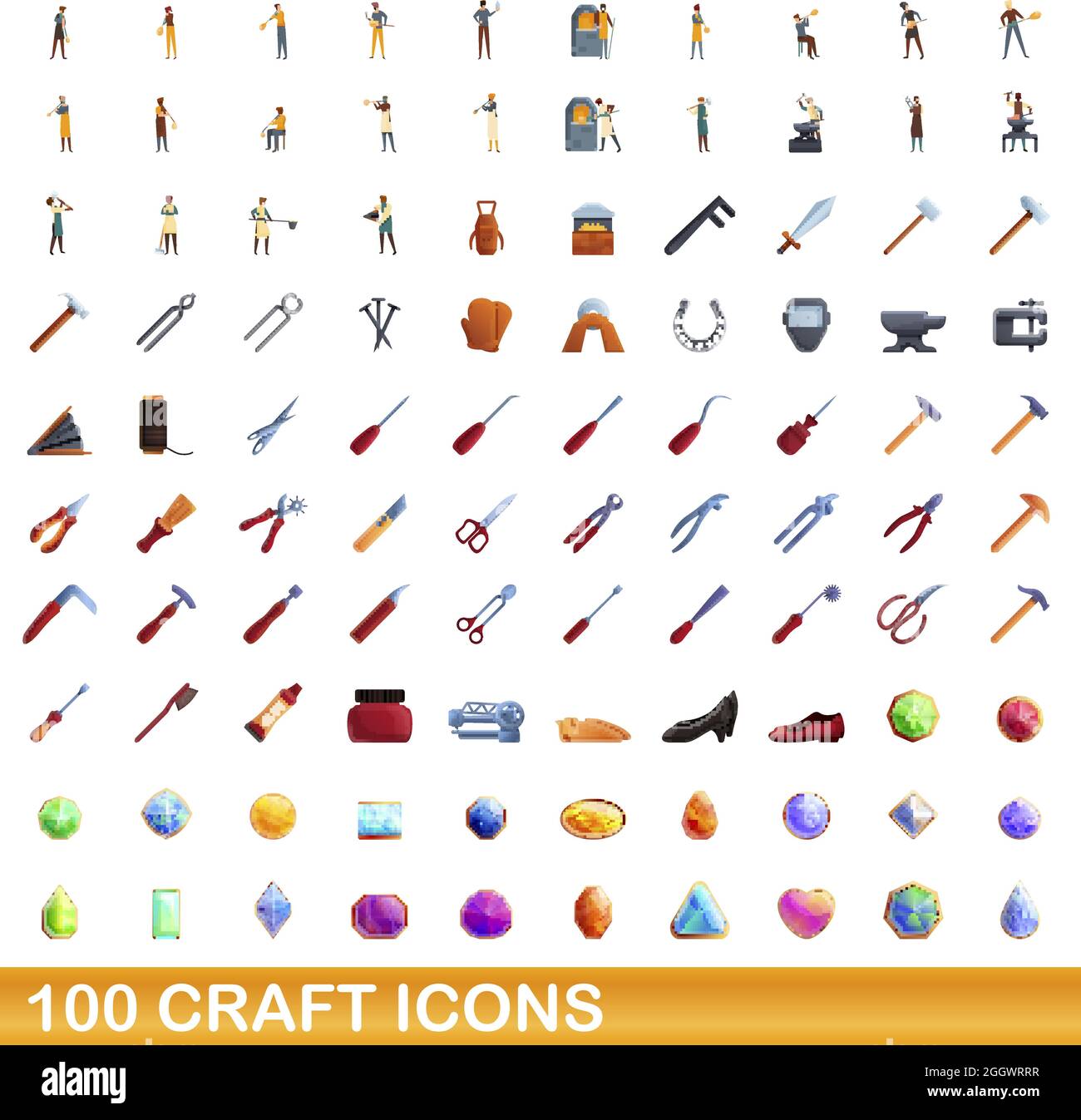 100 Bastelsymbole eingestellt. Cartoon-Illustration von 100 Handwerk ...