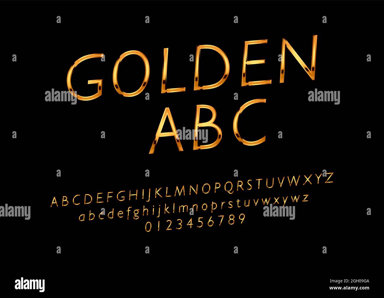 Vektor glänzend goldenes ABC. Schicke goldene gedrehte Buchstaben ...