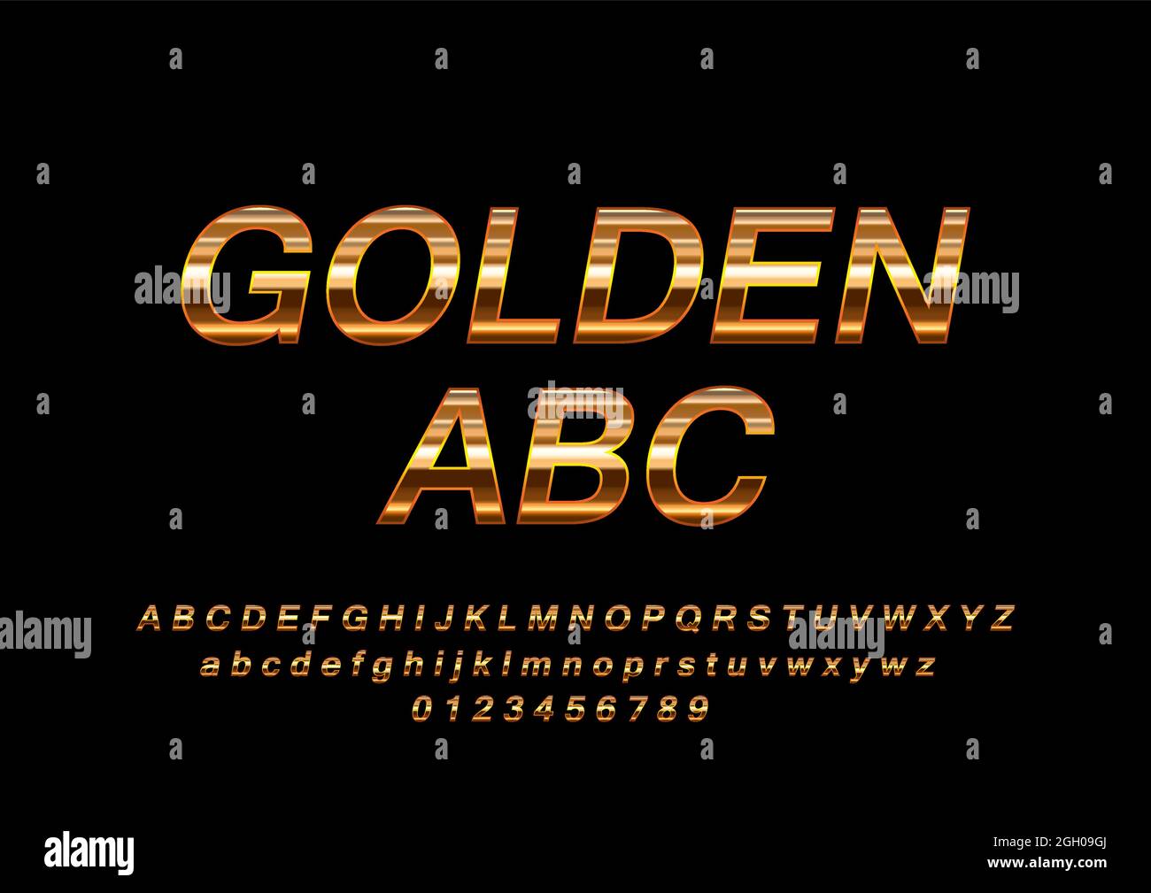 Vektor glänzend goldenes ABC. Schicke goldene gedrehte Buchstaben ...