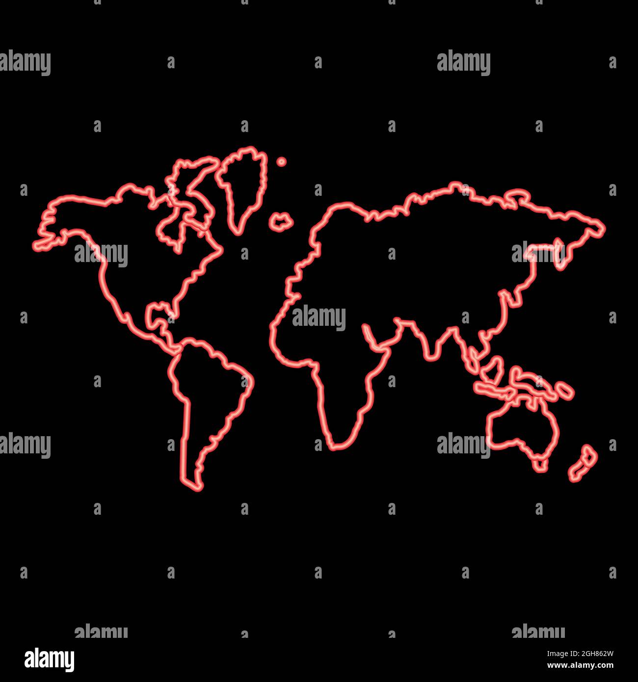Neon Weltkarte rot Farbe Vektor Illustration flache Stil Licht Bild ...