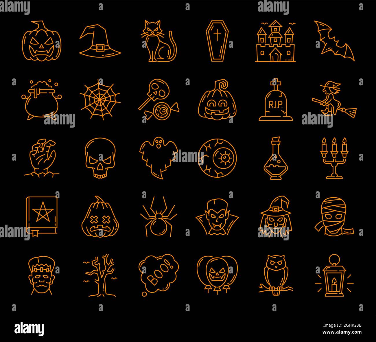 Halloween, Geist und Kürbis, Hexe und Spinne Netz, Vektor gruselige ...