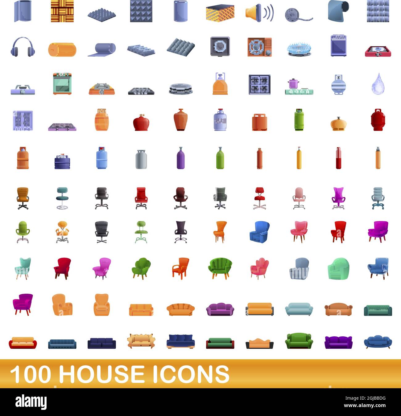 100 Haus-Icons gesetzt. Cartoon-Illustration von 100 Haus Symbole ...