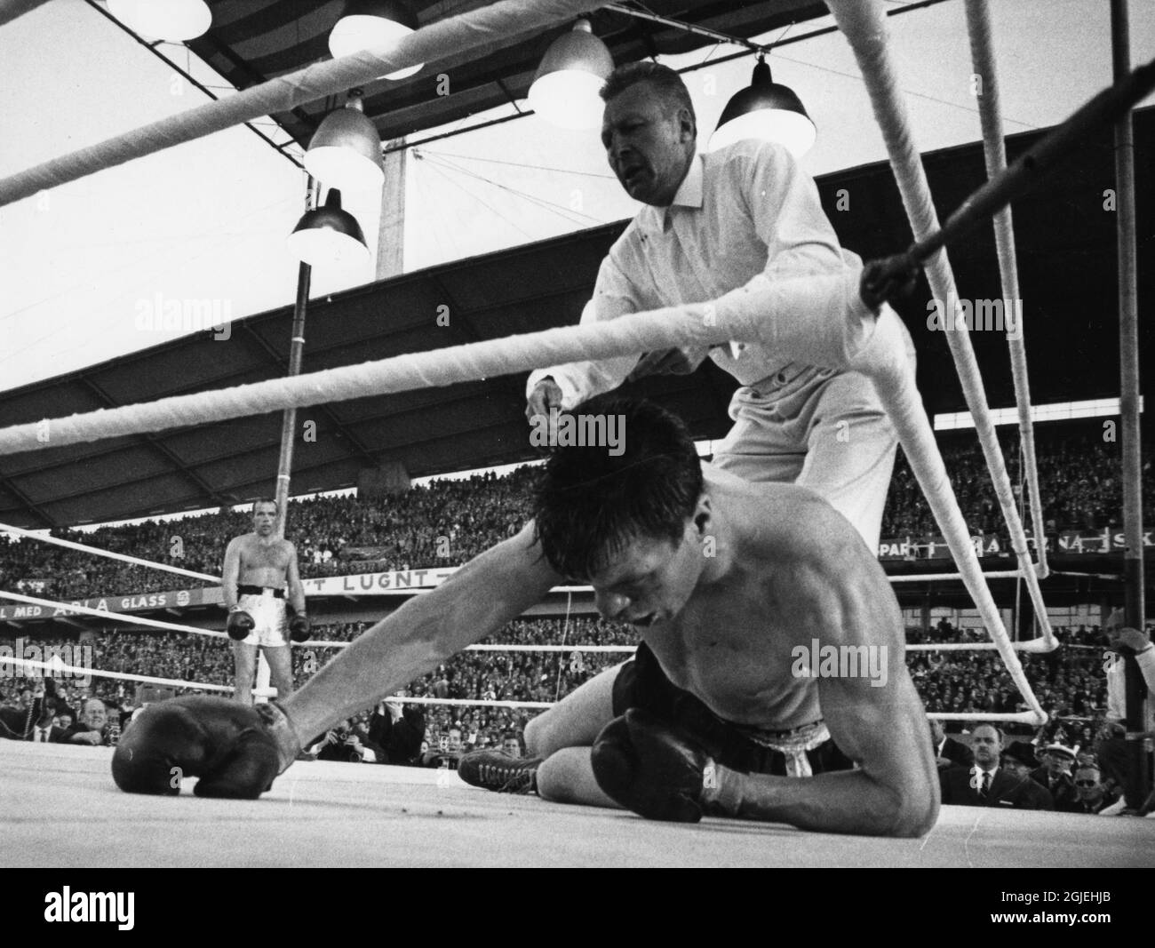 Der schwedische Schwergewicht-Boxweltmeister Ingemar Johansson (L ...