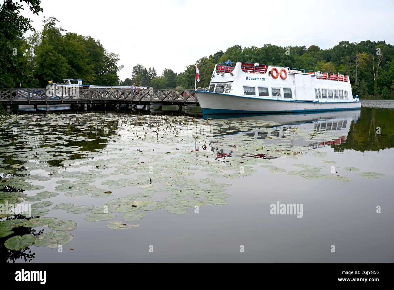Templin, Deutschland. September 2021. Ausflugsboote werden im Stadthafen geparkt. Quelle: Monika ...