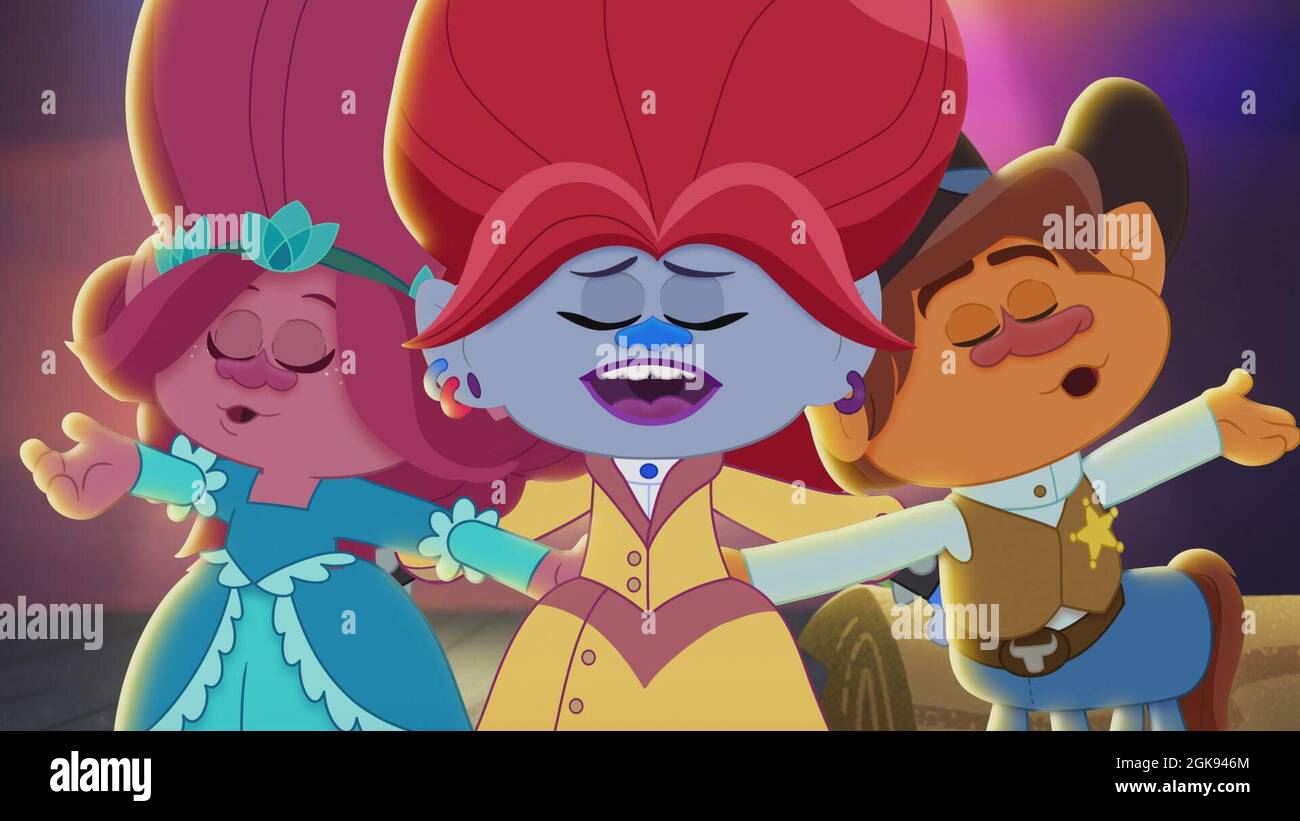 TROLLSTOPIA, (aka TROLLS TOPIA), von links: Poppy (Stimme: Amanda Leighton), Val Thundershock ...