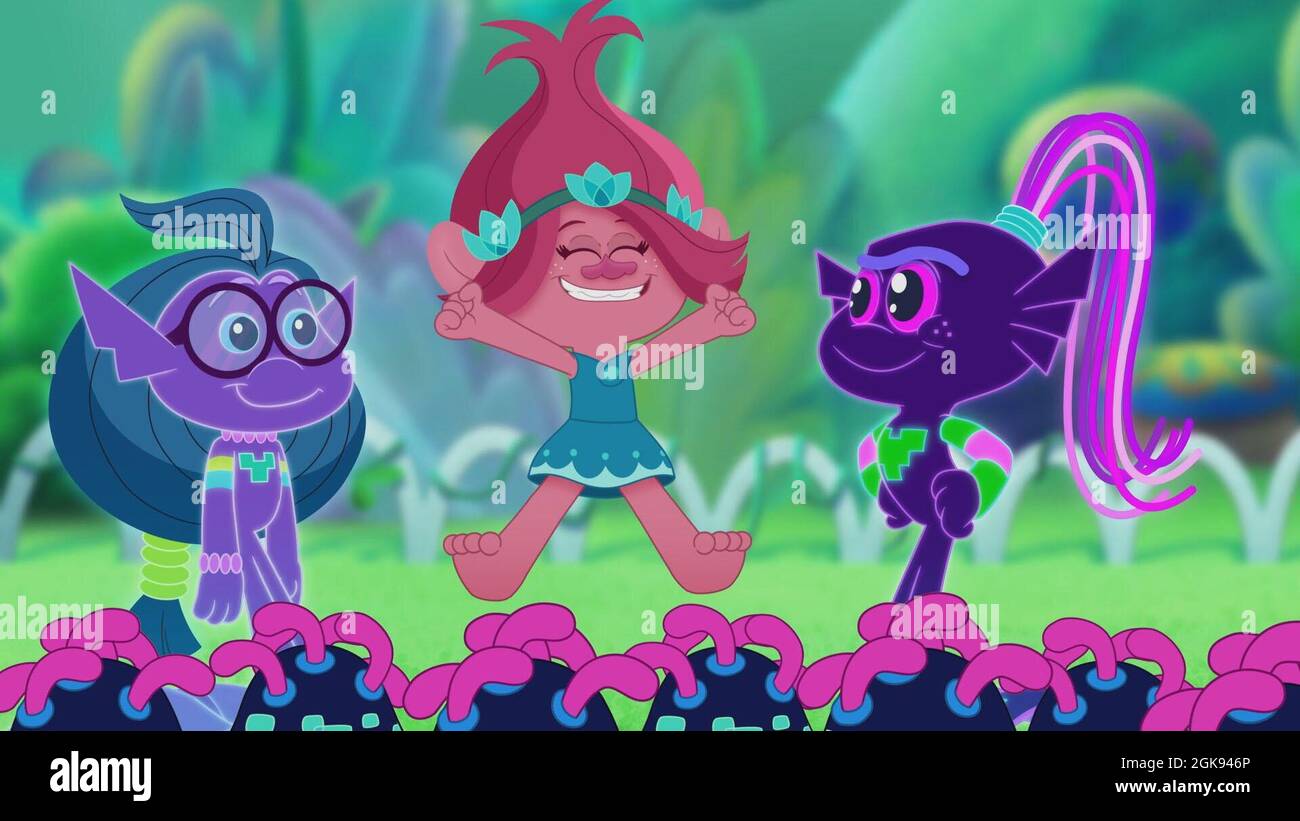 TROLLSTOPIA, (aka TROLLS TOPIA), von links: Synth (Stimme: Vladimir Caamano), Poppy (Stimme ...