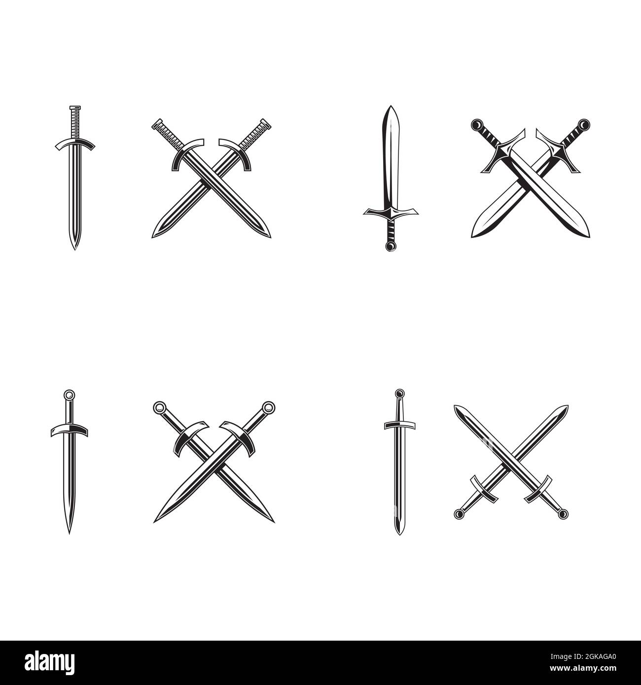 ritter Schwerter isoliert auf weißem Hintergrund. Schergen Silhouetten ...
