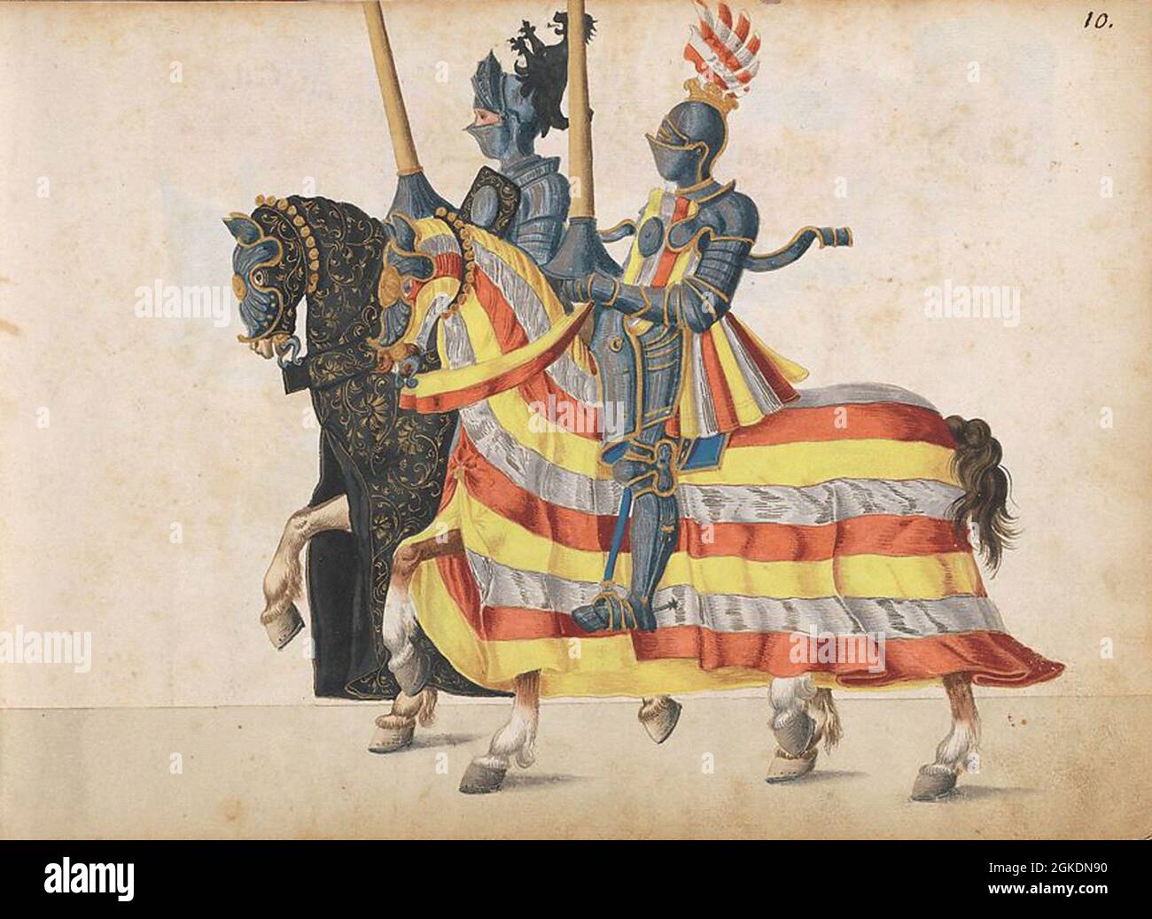 Historische mittelalterliche Kunst mit Ritter und Jousting Parade ...