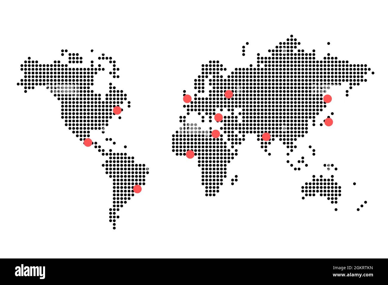 Vektor der Weltkarte. Gepunktete Weltkarte mit den größten Städten der ...