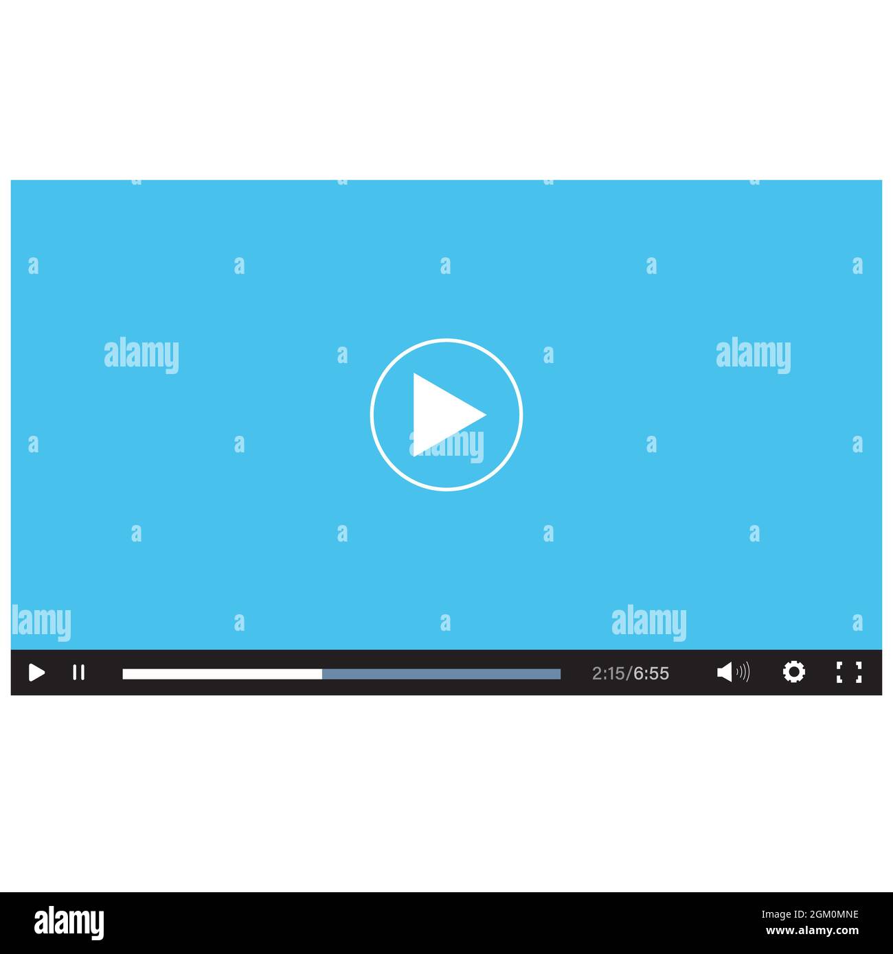 Blaue flache Videoplayer-Leiste auf weißem Hintergrund. Videoplayer ...