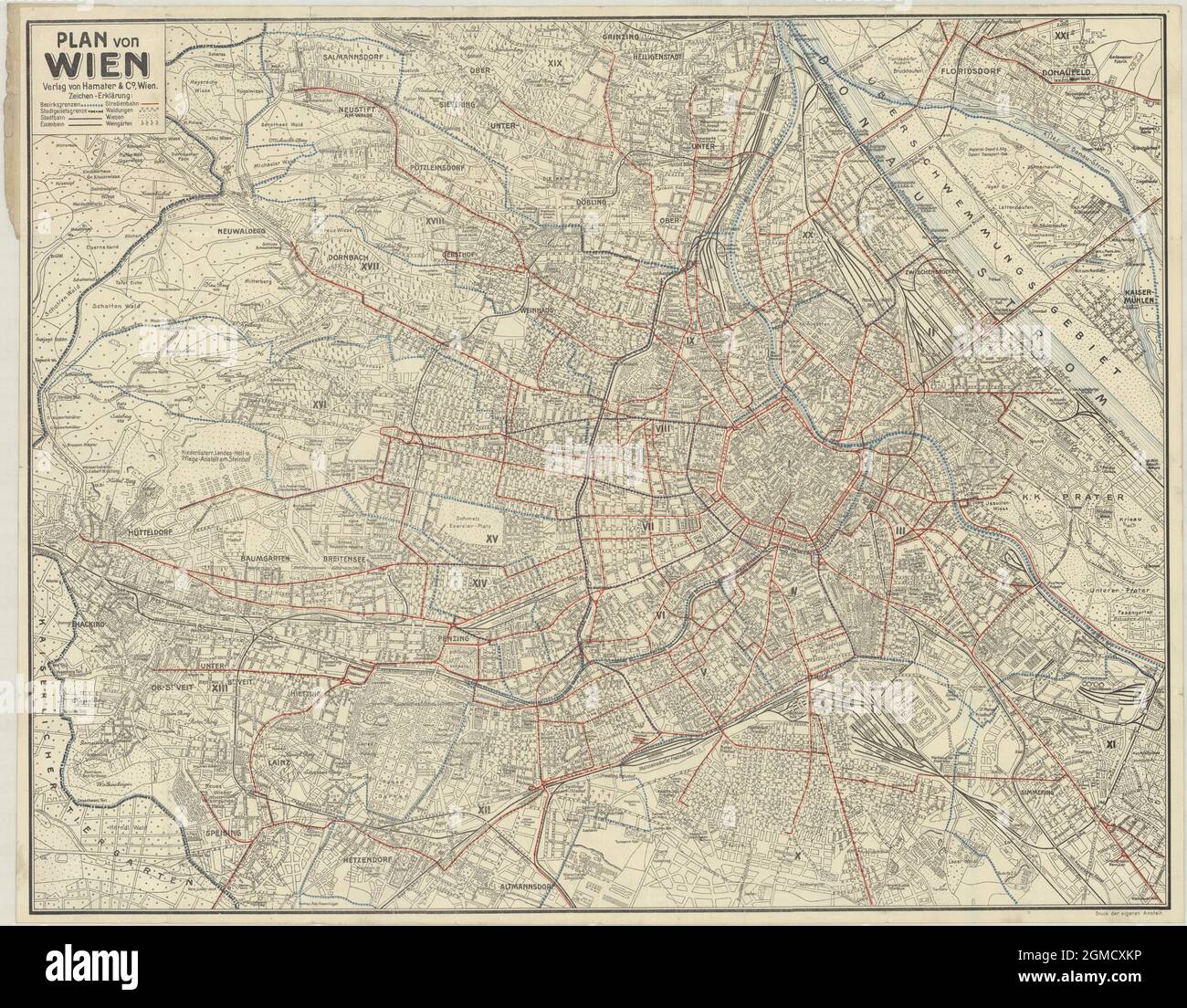 Karte von Wien, Karte von Wien, Karte von Alt-Wien, Retro-Karte von ...