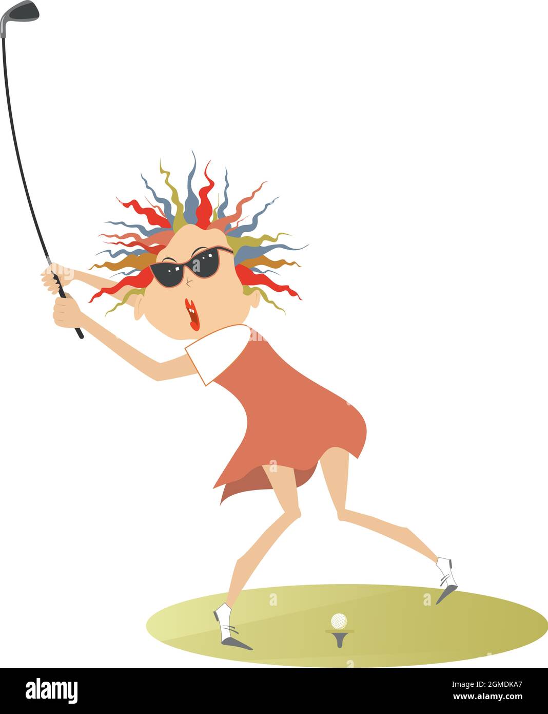 Cartoon Golferin Frau Auf Dem Golfplatz Illustration Lustige Golferin