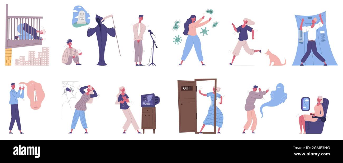 Menschliche Phobien, verängstigte emotionale Menschen. Angst ...