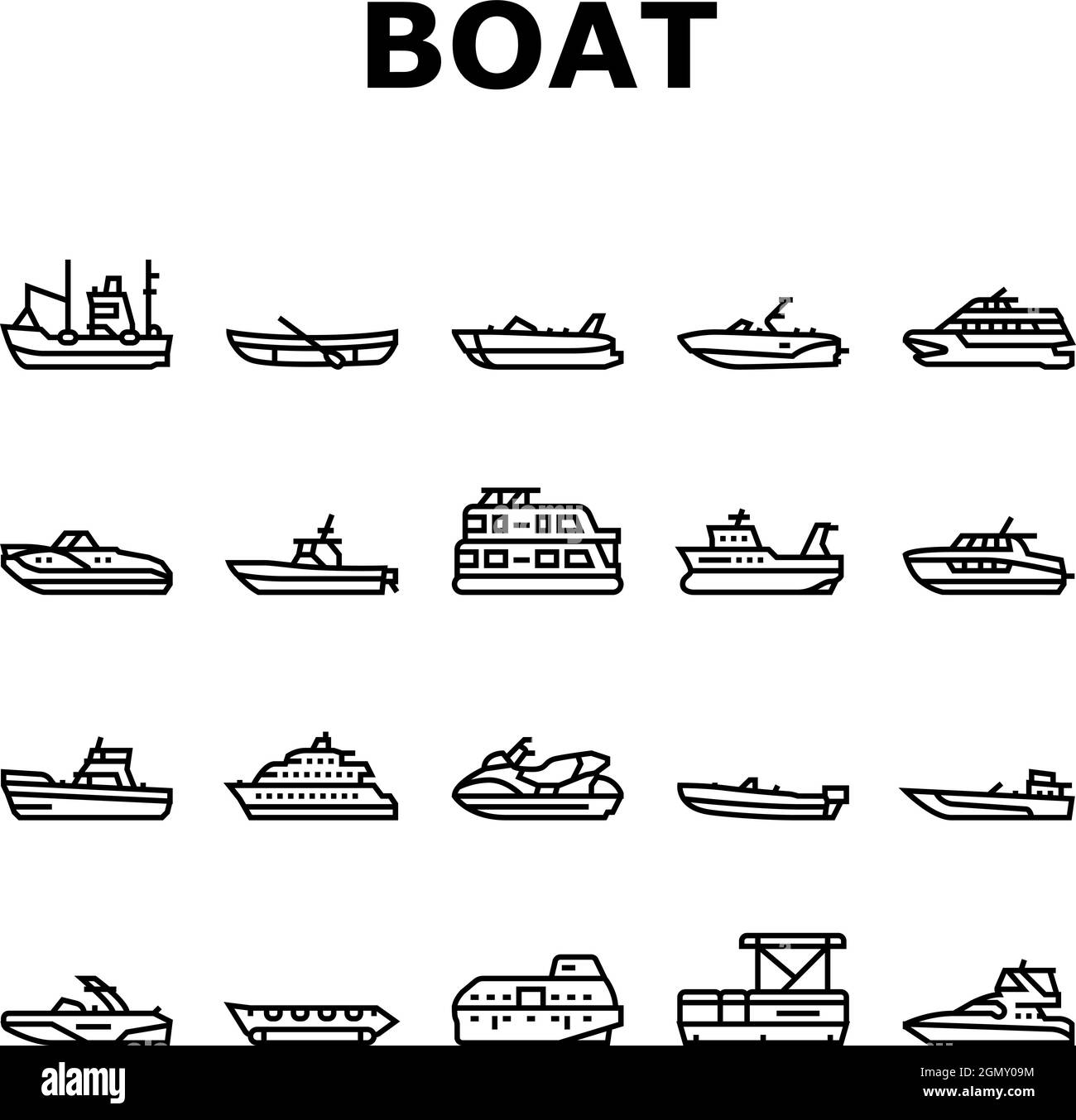 Bootstransportarten Symbole Vektor Einstellen. Runabout Und Katamaran ...