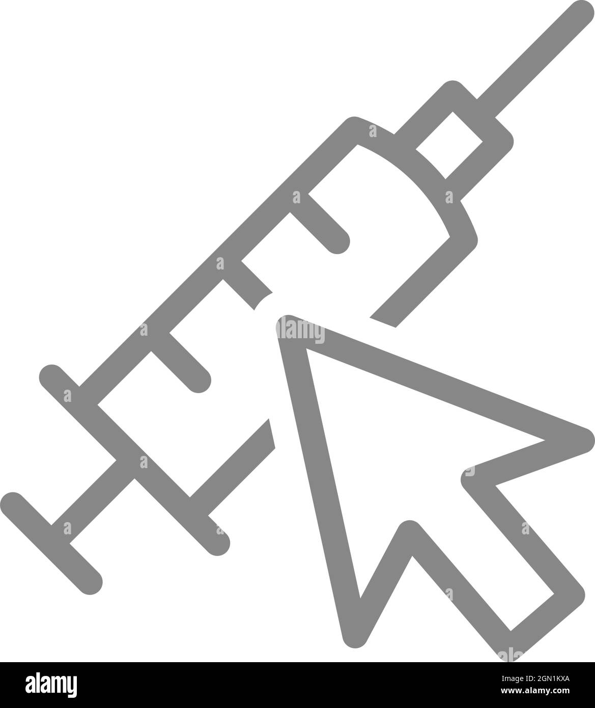 Medizinische Spritze und Pfeil-Web-Cursor-Liniensymbol. Impfung, Symbol ...