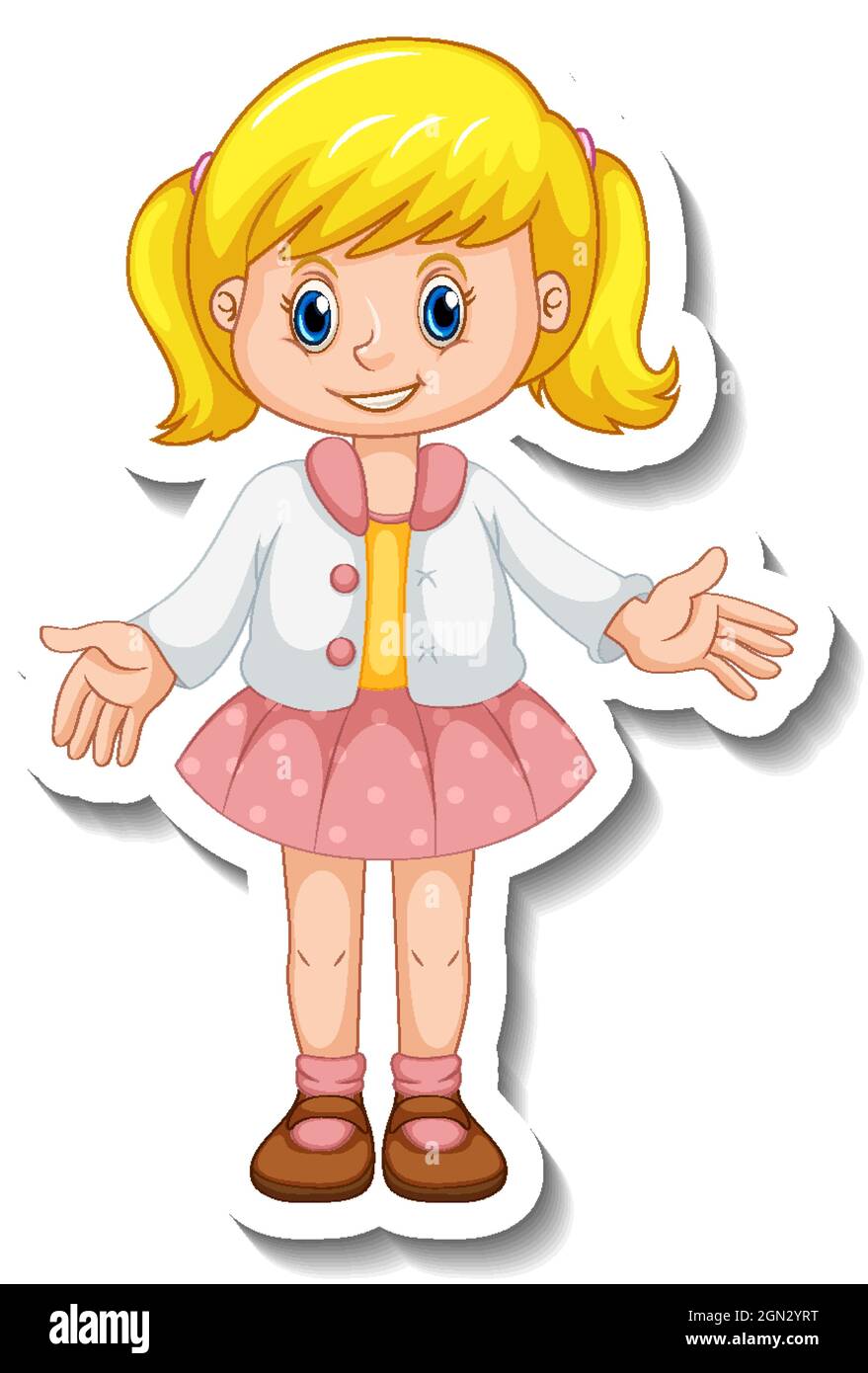 Sticker Vorlage mit einem Mädchen im Stehen Pose Cartoon Figur isoliert ...