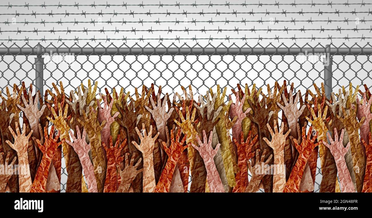 Einwanderungskrise als verzweifelte Menschen an der Grenze mit ...