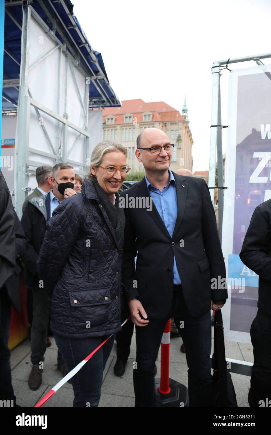 Alice Weidel und Lutz Jankus bei einer Wahlkampfveranstaltung der AfD ...