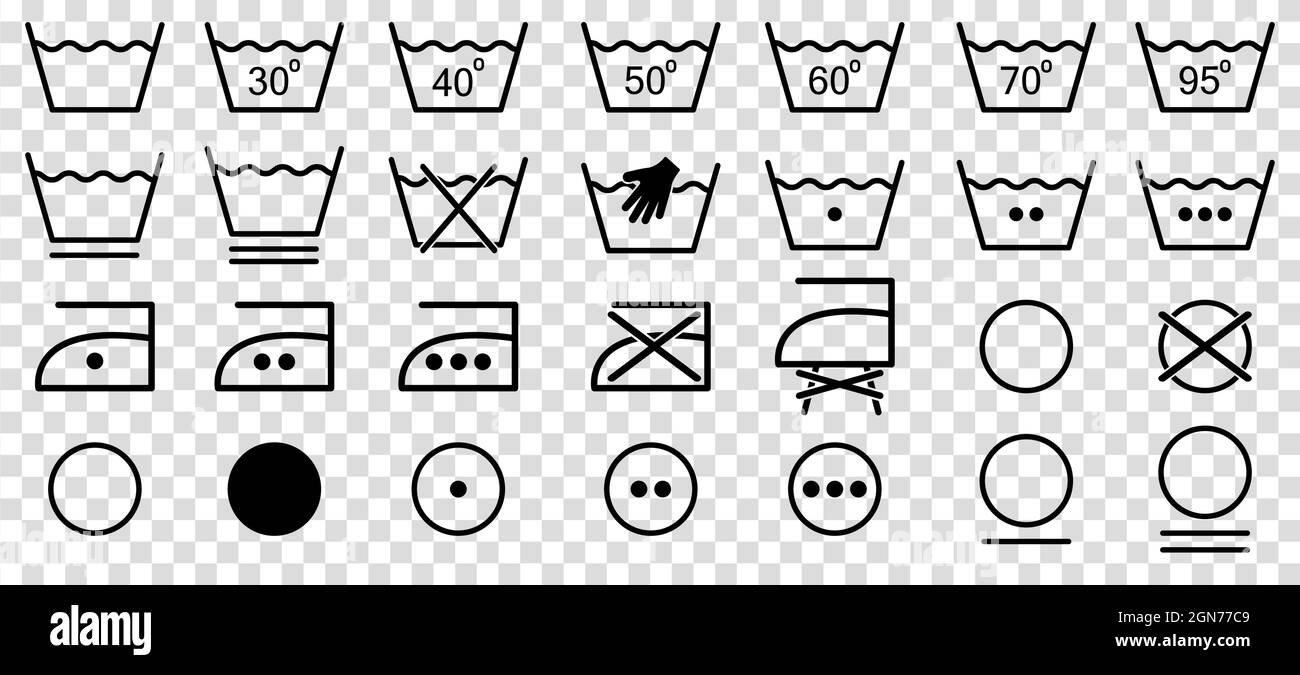 Waschsymbole eingestellt. Linienkunst. Waschsymbole. Vektordarstellung ...