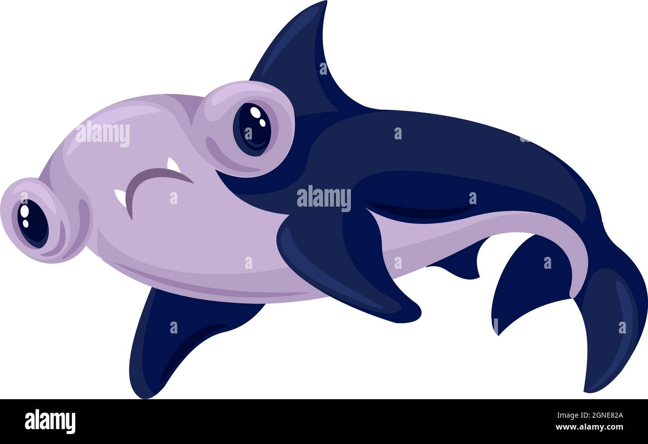 Hai mit Hammerköpfen, Cartoon-Fische mit großen Augen. Vektor ...