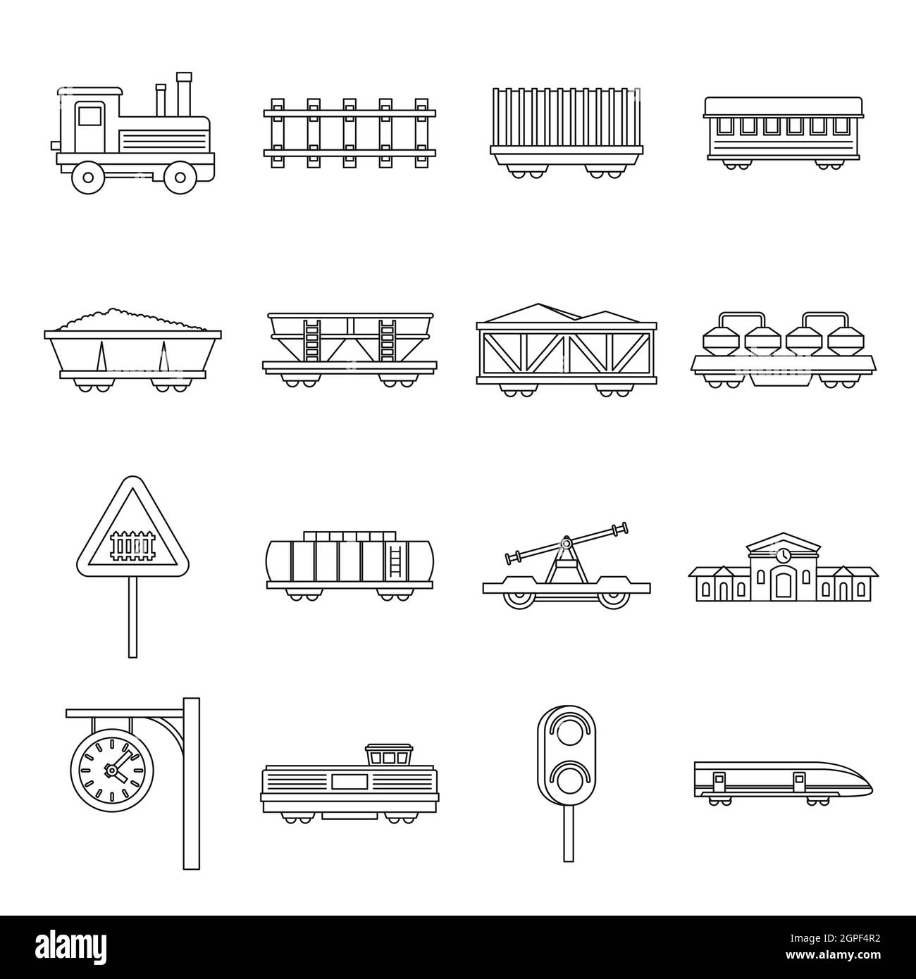 Bahnhof Icons Set, Umriss-Stil Stock-Vektorgrafik - Alamy