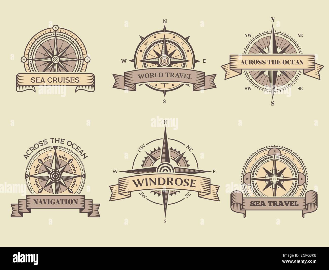 Nautische Etiketten. Wind Rose Meer Kompass Vektor Abzeichen marine ...