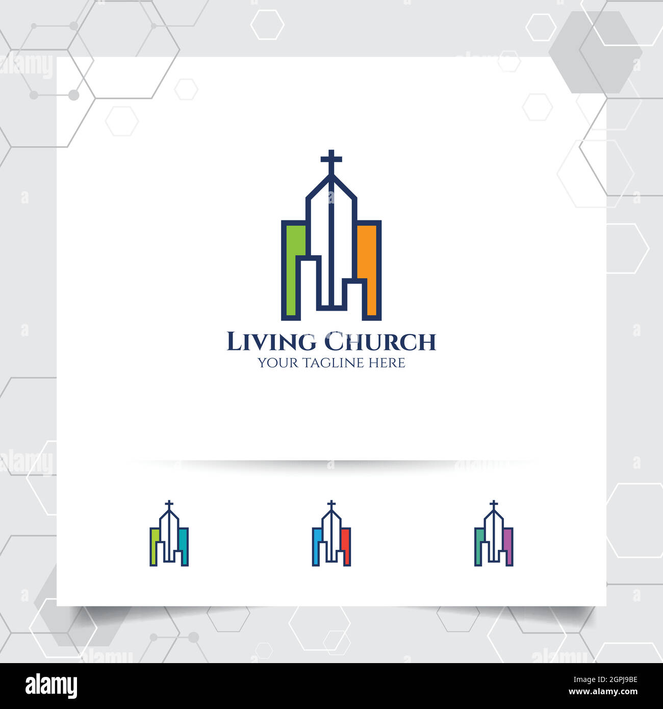 Christian Kreuz Vektor Logo-Design mit einer Kirche Ikone Illustration ...
