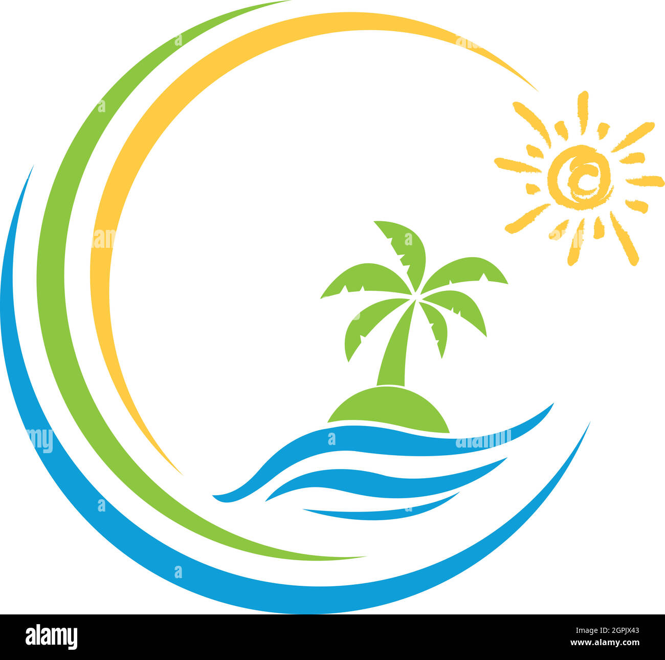 Insel, Sonne, Palmen, tropische Insel, Logo, Hintergrund Stock ...