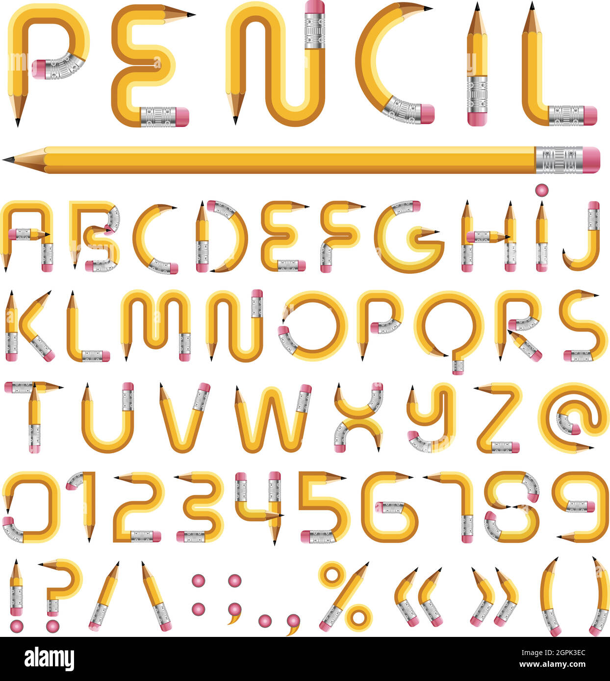 Bleistift-Alphabet mit Zahlen-Vektor-illustration Stock-Vektorgrafik ...