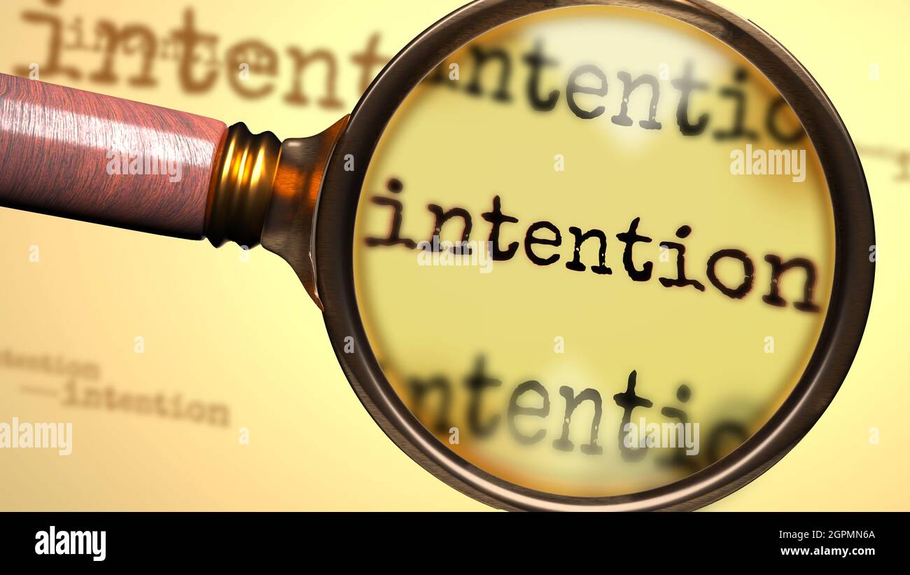 Intention und eine Lupe auf dem englischen Wort Intention, um das ...