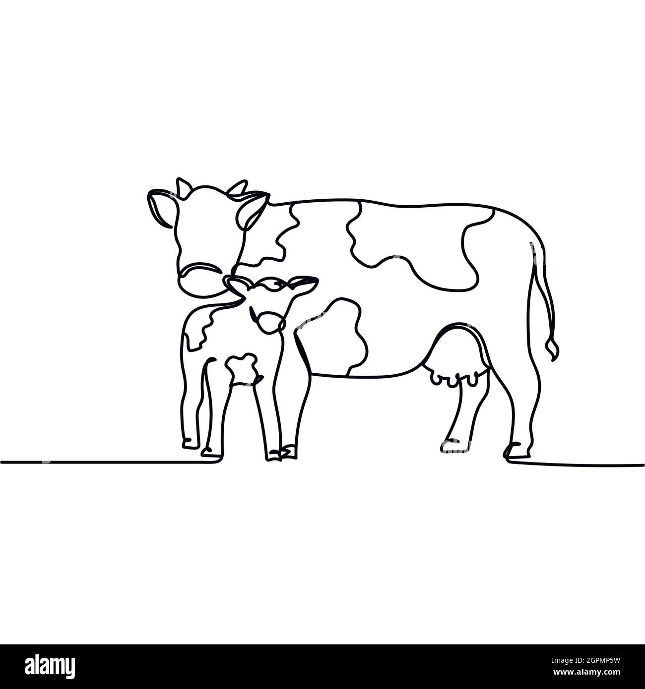 Kontinuierliche eine Linie von Kuh und Kalb in Silhouette ...