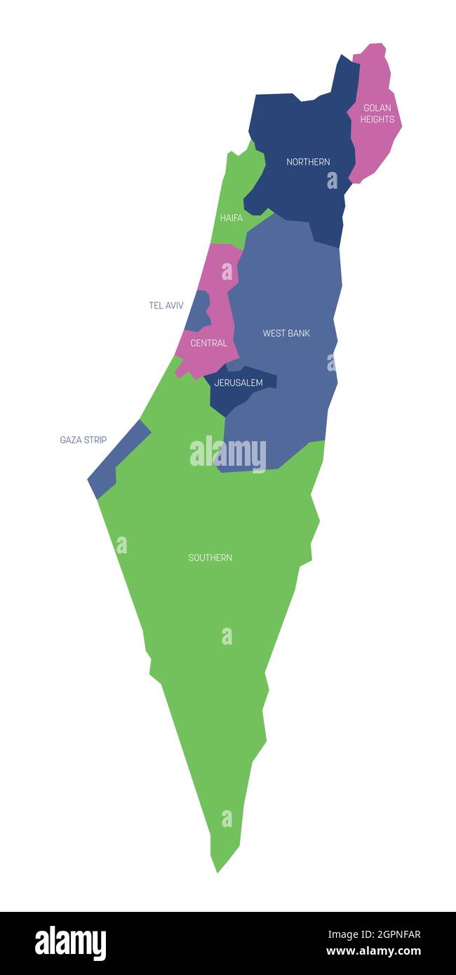 Bunte politische Landkarte von Israel. Verwaltungseinheiten - Bezirke und drei Sondergebiete ...