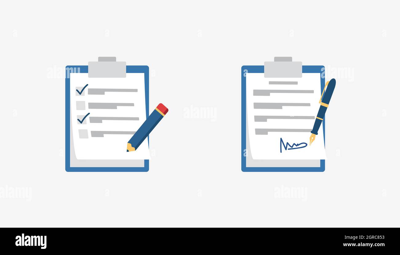 Zwischenablage mit Checkliste und Bleistift, Vertrag mit Stift und ...
