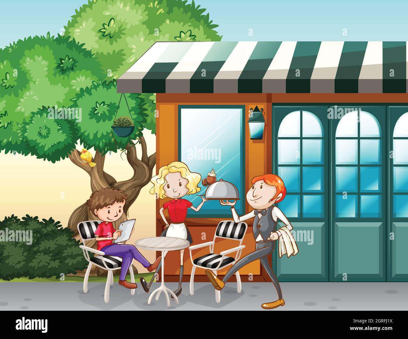 Menschen essen im freien restaurant Stock-Vektorgrafiken kaufen - Alamy