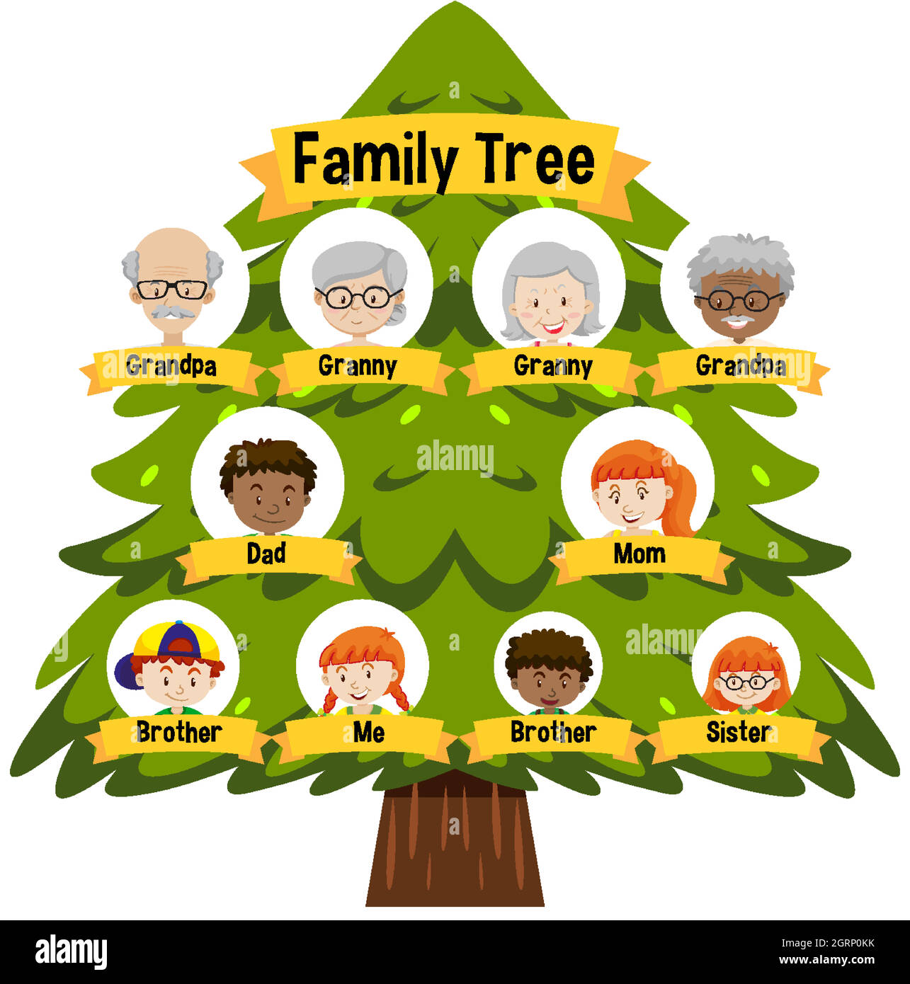 Diagramm, das den Stammbaum der Familie drei Generationen zeigt Stock ...