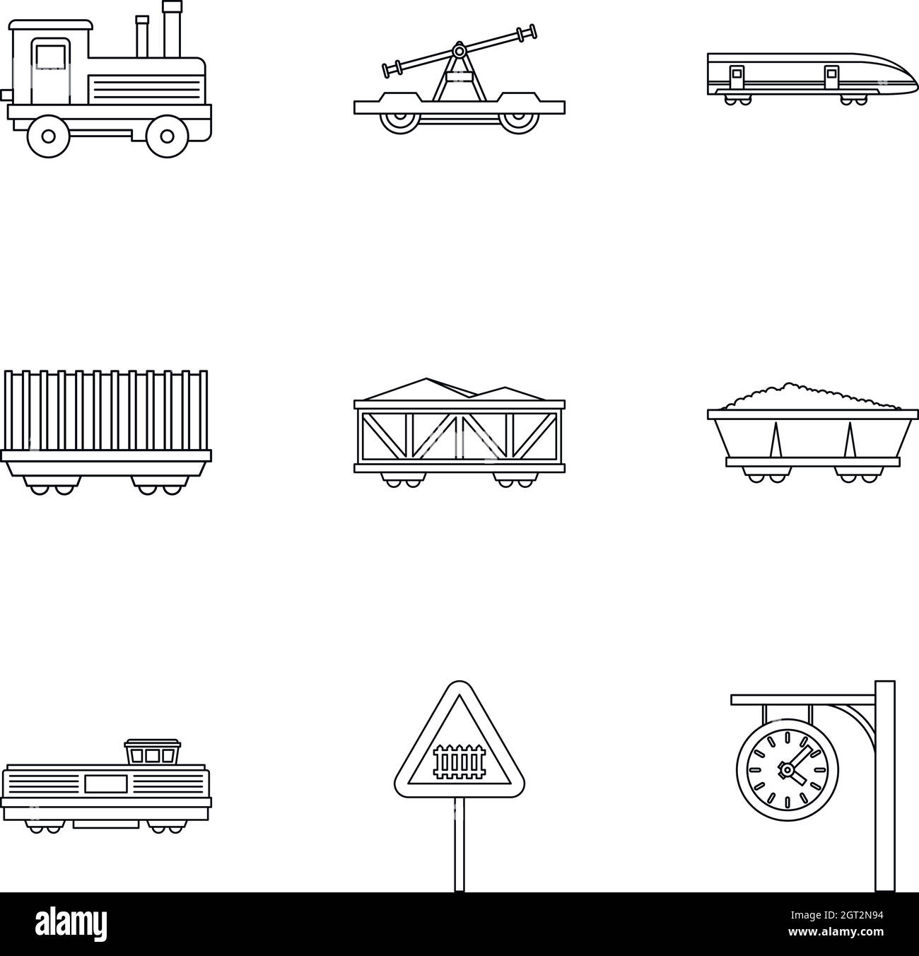 Bahnhof Icons Set, Umriss-Stil Stock-Vektorgrafik - Alamy