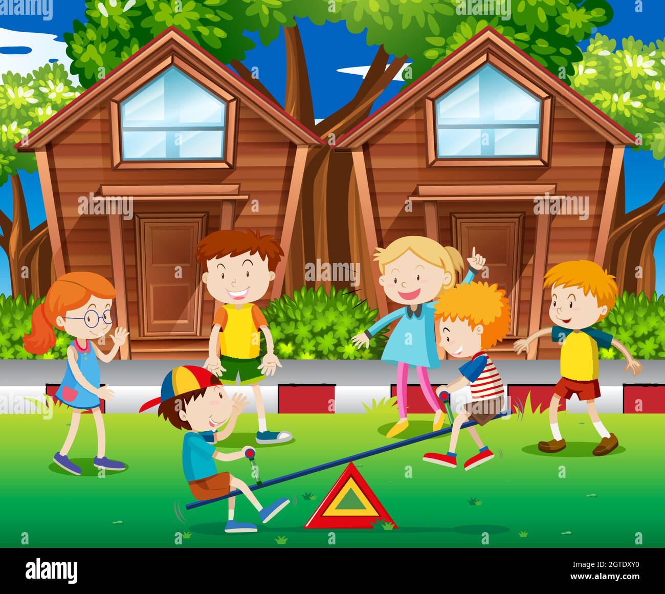 Niños jugando en el parque dibujo Stock-Vektorgrafiken kaufen - Alamy