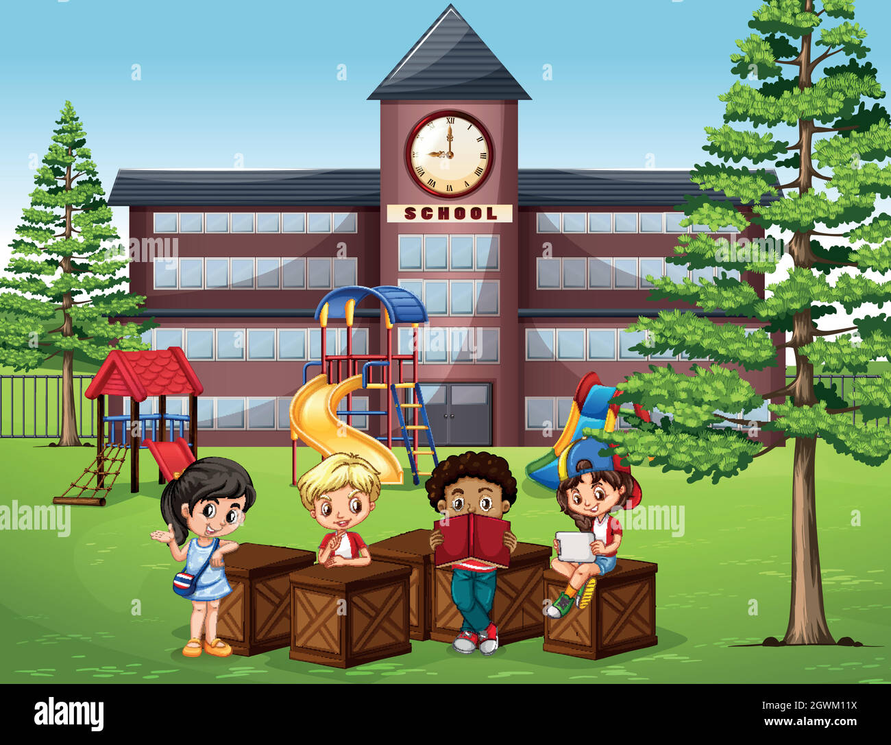 Sitzende schule Stock-Vektorgrafiken kaufen - Alamy