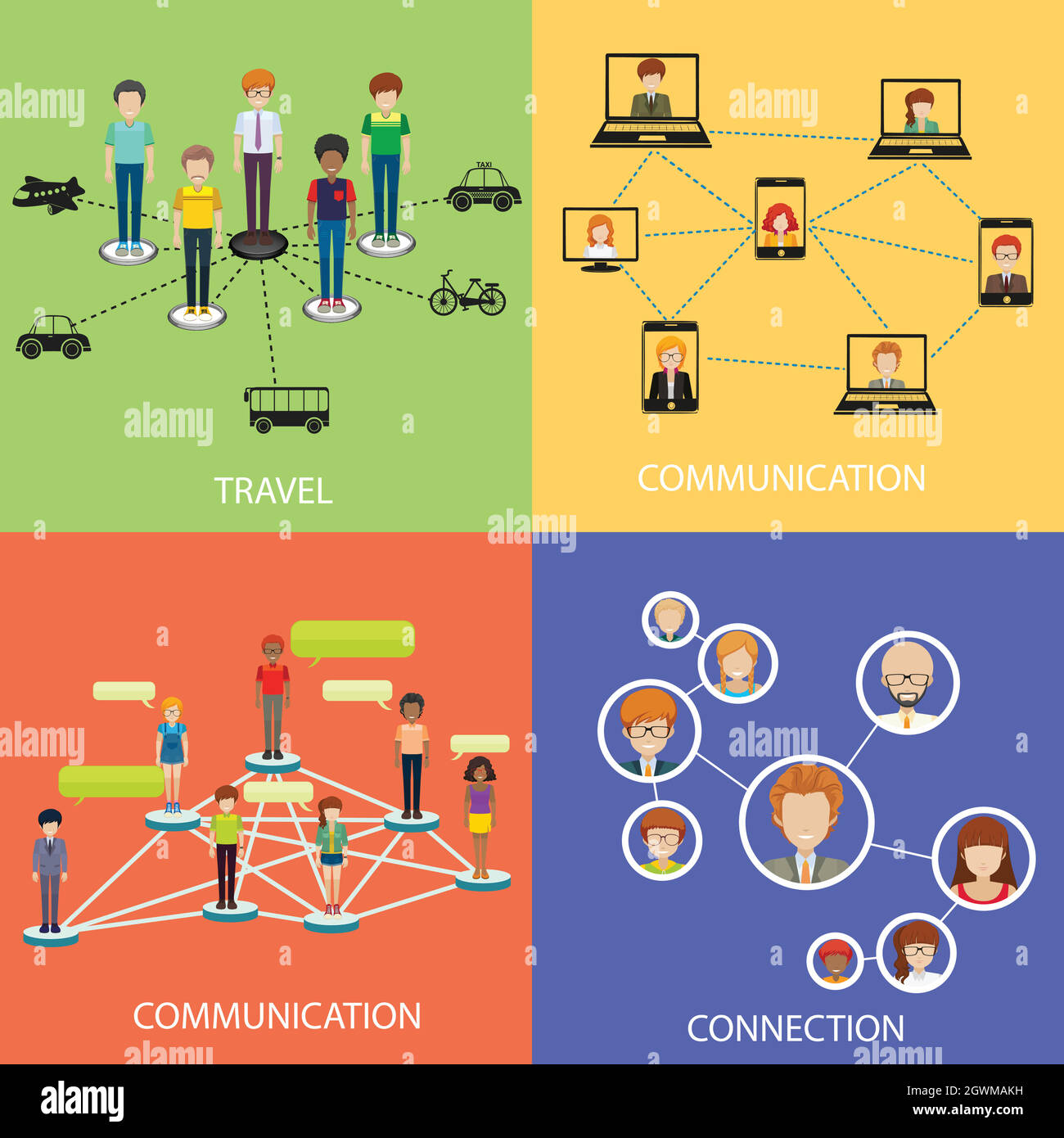 Cartoon illustration diagram communication network Stock-Vektorgrafiken ...