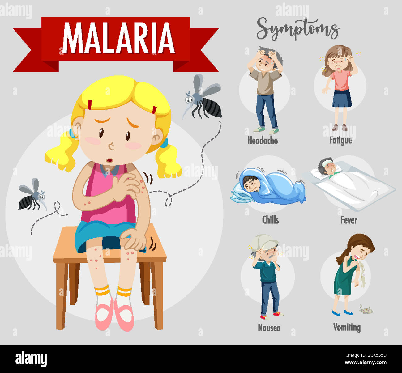 Infografik zu Malaria-Symptomen Stock-Vektorgrafik - Alamy