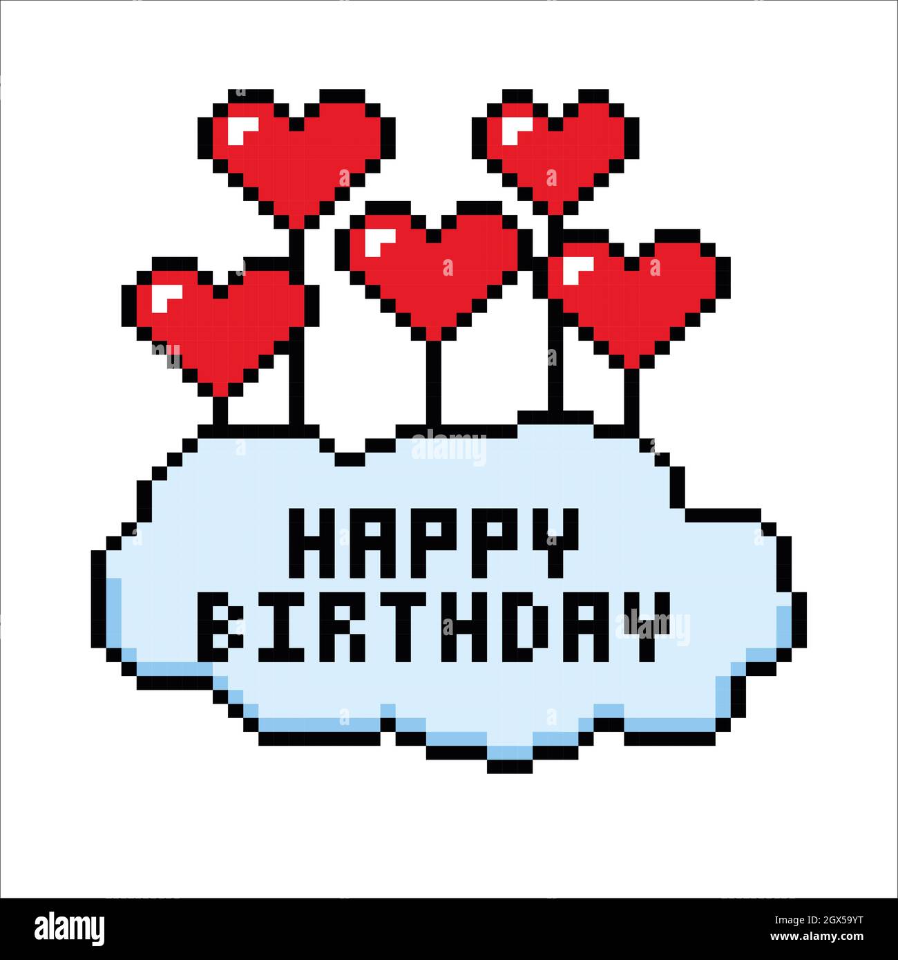 Happy Birthday Banner Pixel Art Illustration Stockfotografie - Alamy