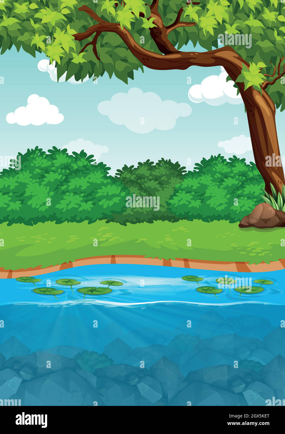 Kam an einen fluss, wo die Stock-Vektorgrafiken kaufen - Alamy