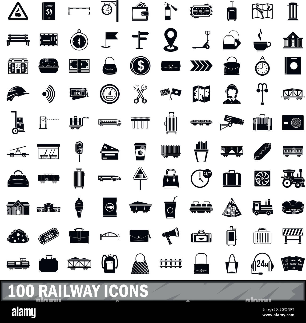100 Bahn Icons Set, einfachen Stil Stock-Vektorgrafik - Alamy