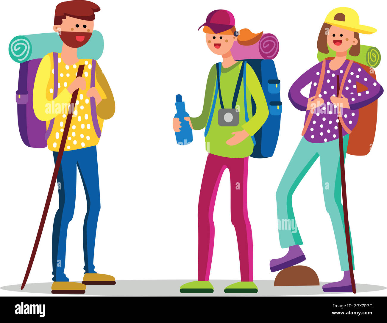Wanderer Charaktere Mit Touristischen Ausrüstung Vektor Illustration ...