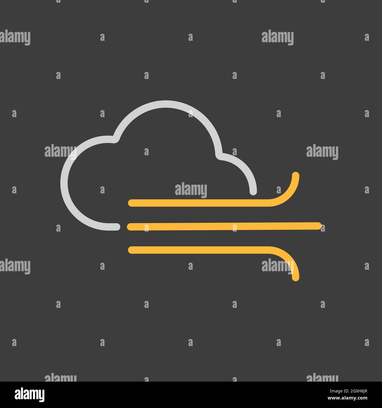 Vektorsymbol „Bewölkt“ und „Wind“ auf dunklem Hintergrund. Meteorologie ...