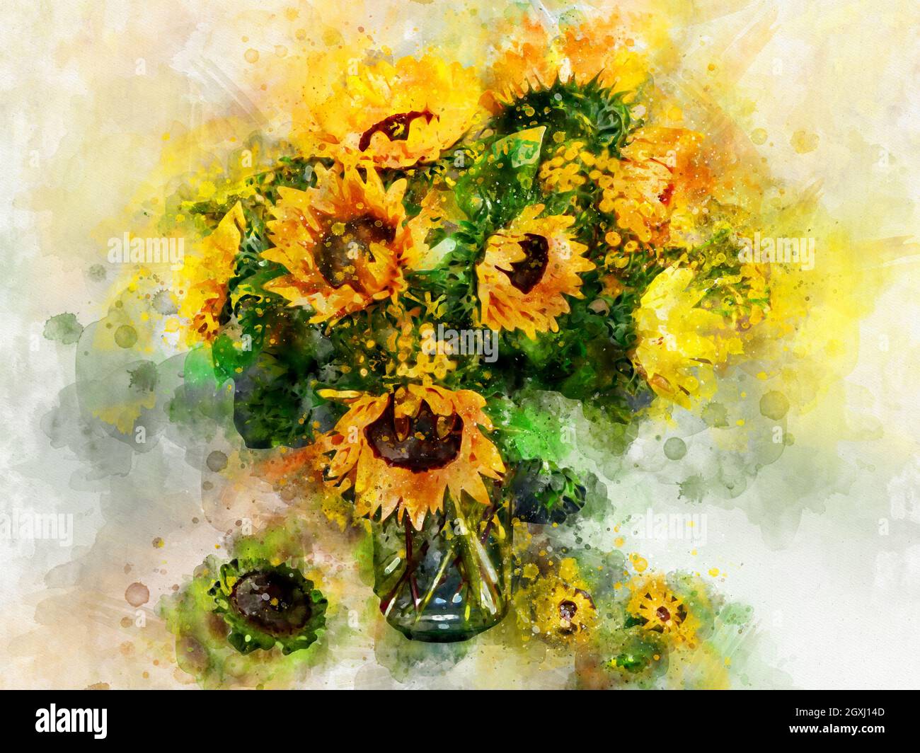 Sunflower Watercolor Painting Fotos Und Bildmaterial In Hoher