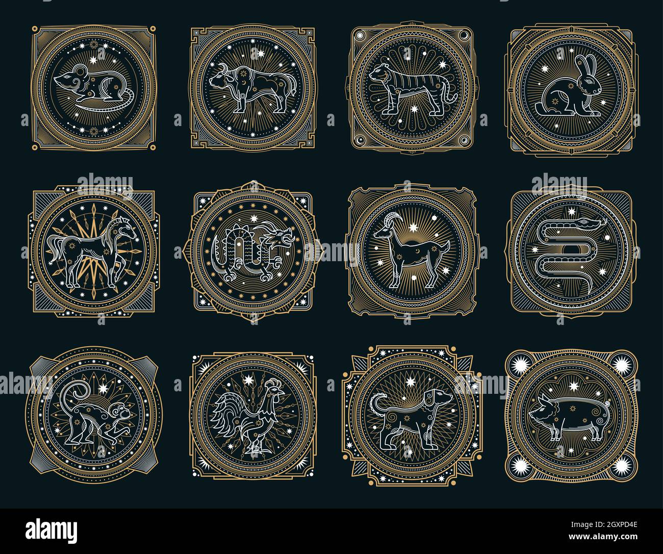 Chinesisches Horoskop okkulte Symbole mit Vektor Tierkreis Tiere ...