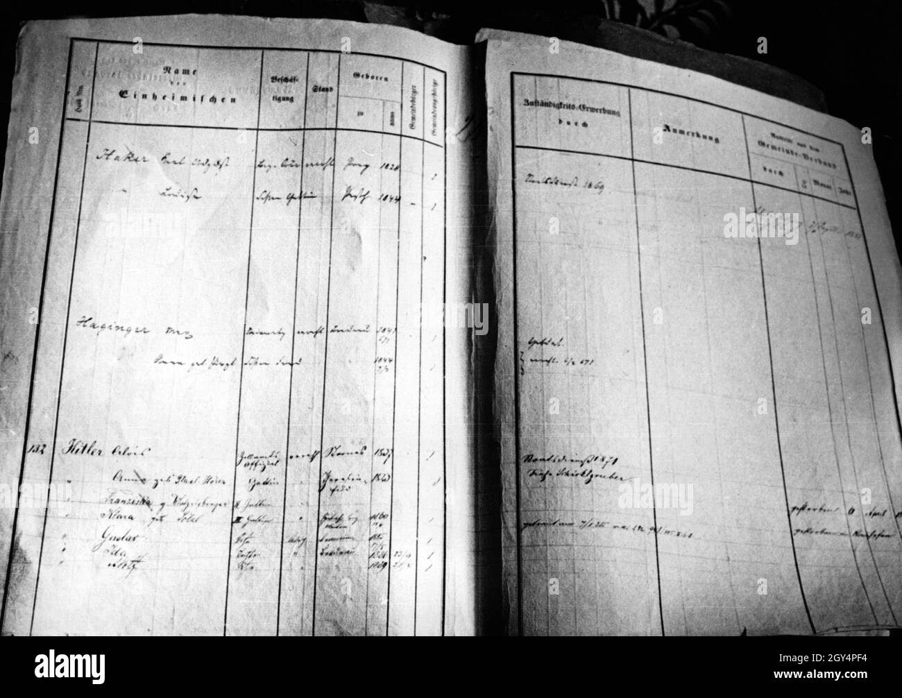 Die Eintragung der Geburt Adolf Hitlers am 20.04.1889 im Standesamt ...